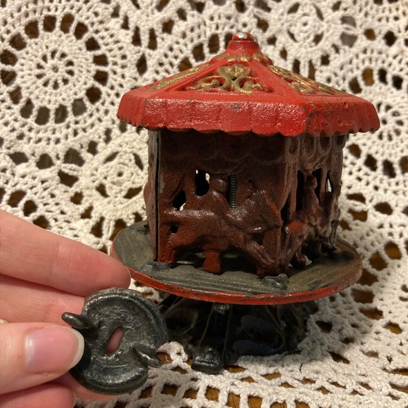 Accents | Vintage Red Paint Cast Iron Carousel Bank | Poshmark